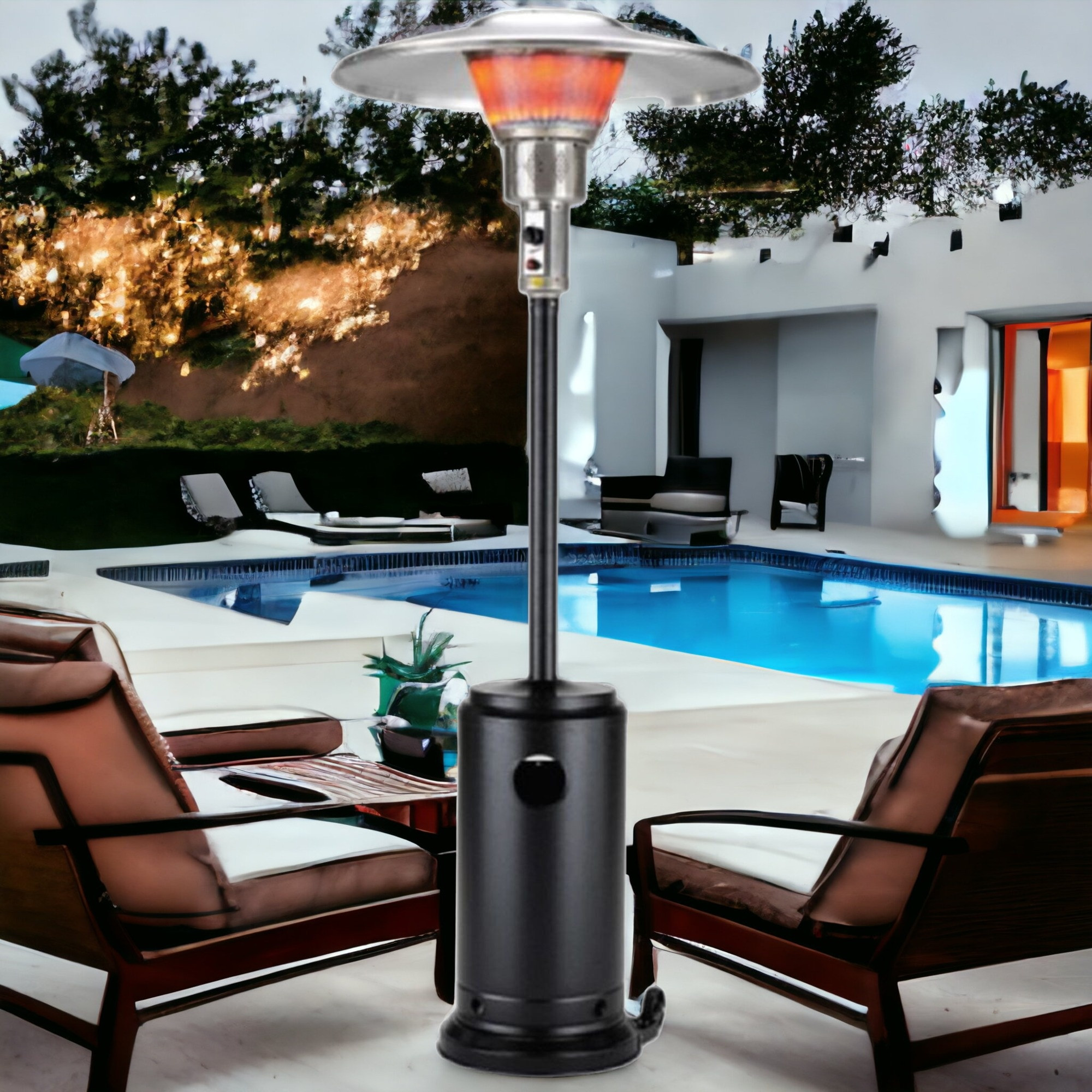 40000 BTU Black Steel Propane Cylindrical Pole Standing Patio Heater ...
